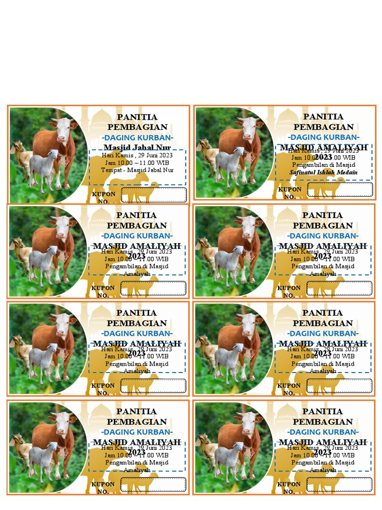 Contoh Kupon Pembagian Daging Kurban | PDF