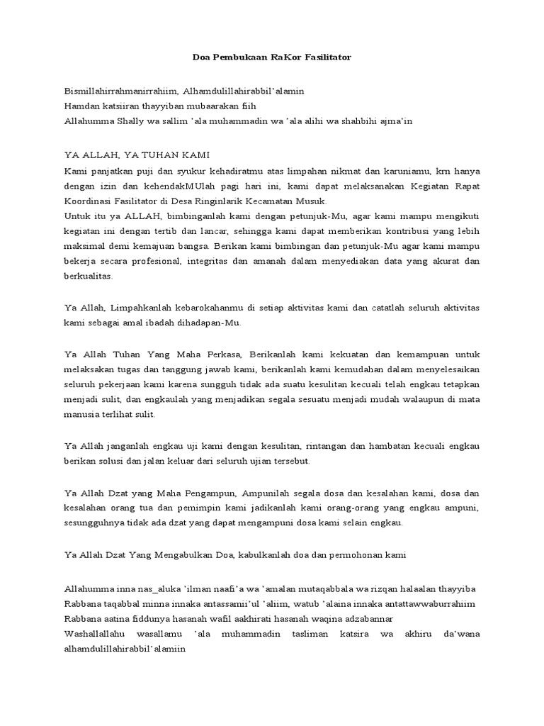 Doa Pembukaan Rakor Fasilitator | PDF | Agama & Spiritualitas