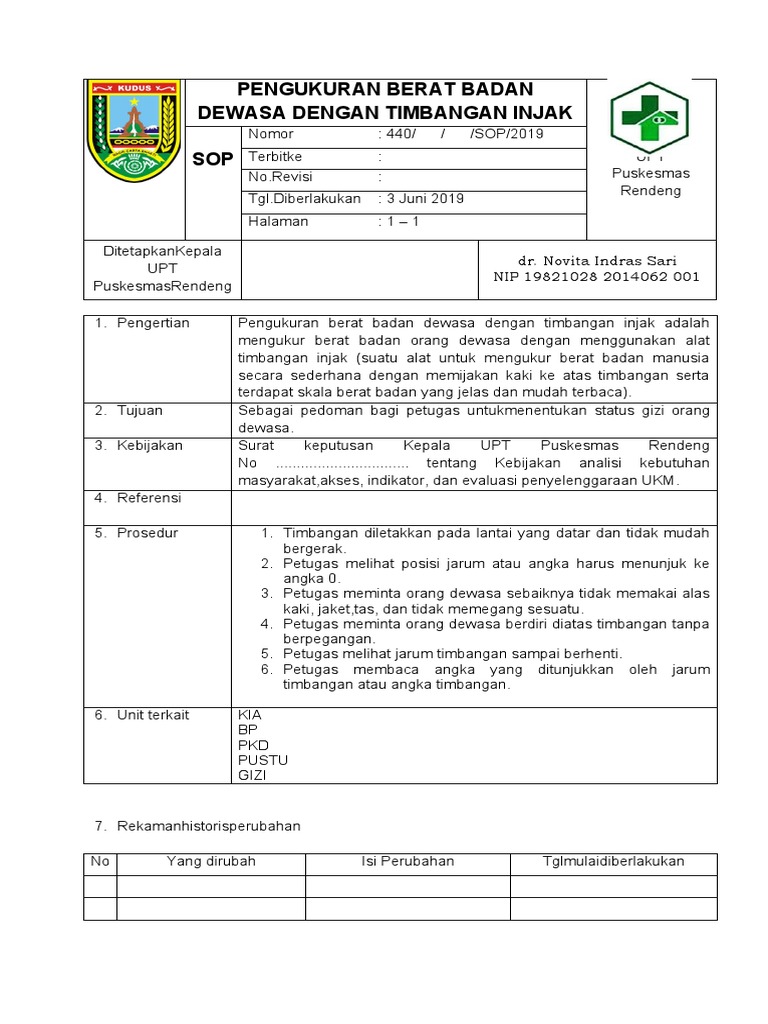 Sop Pengukuran Berat Badan Dewasa Dengan Timbangan Injak | PDF