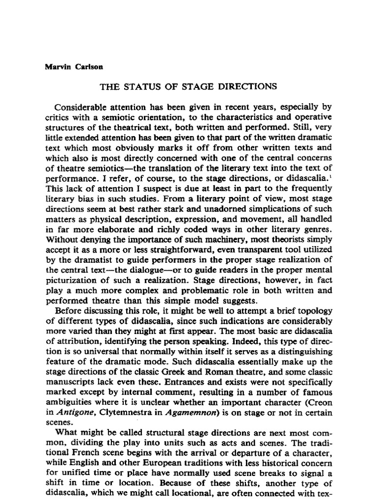 The Status of Stage Directions (Marvin Carson) | PDF