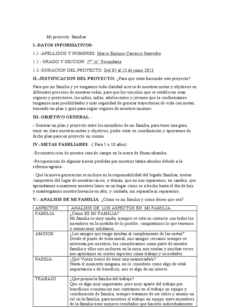 Mi proyecto familiar | PDF