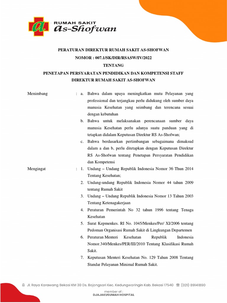 SK Penetapan Persyaratan Pendidikan Dan Kompetensi Staff | PDF | Karier & Perkembangan