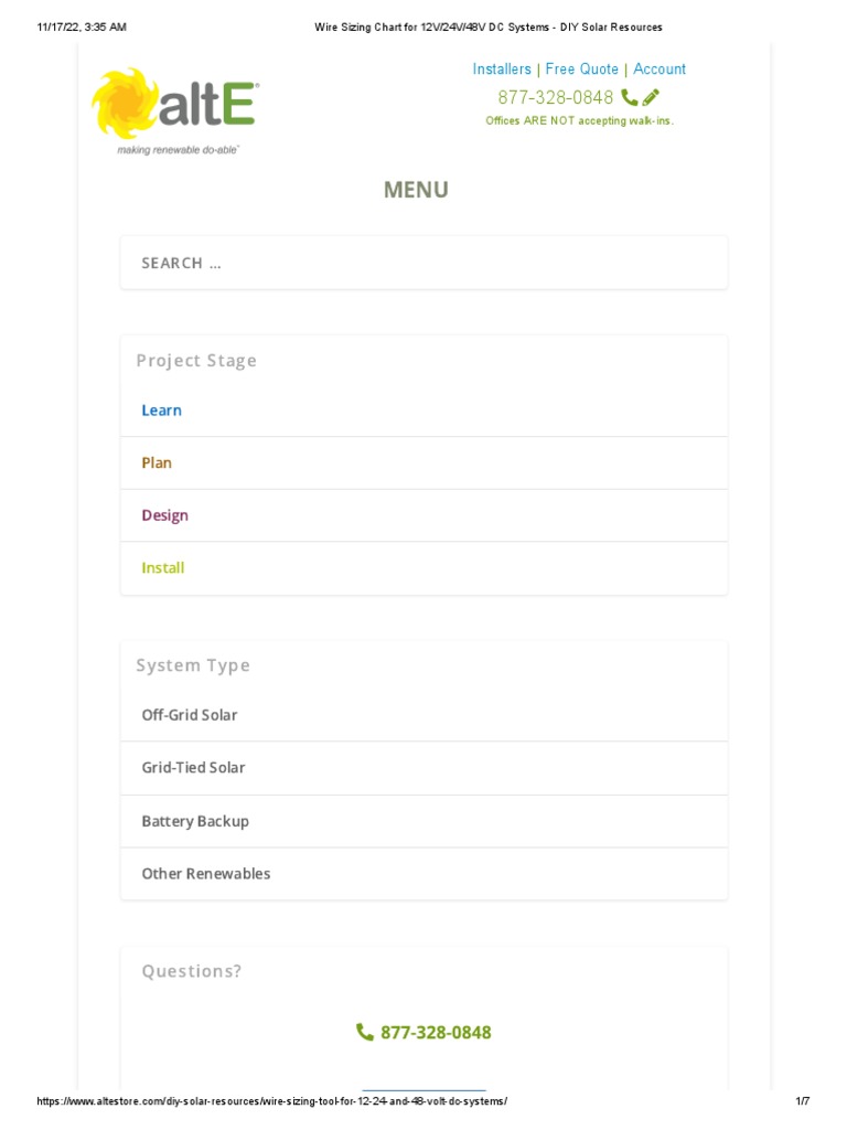 Wire Sizing Chart For 12V - 24V - 48V DC Systems - DIY Solar Resources ...