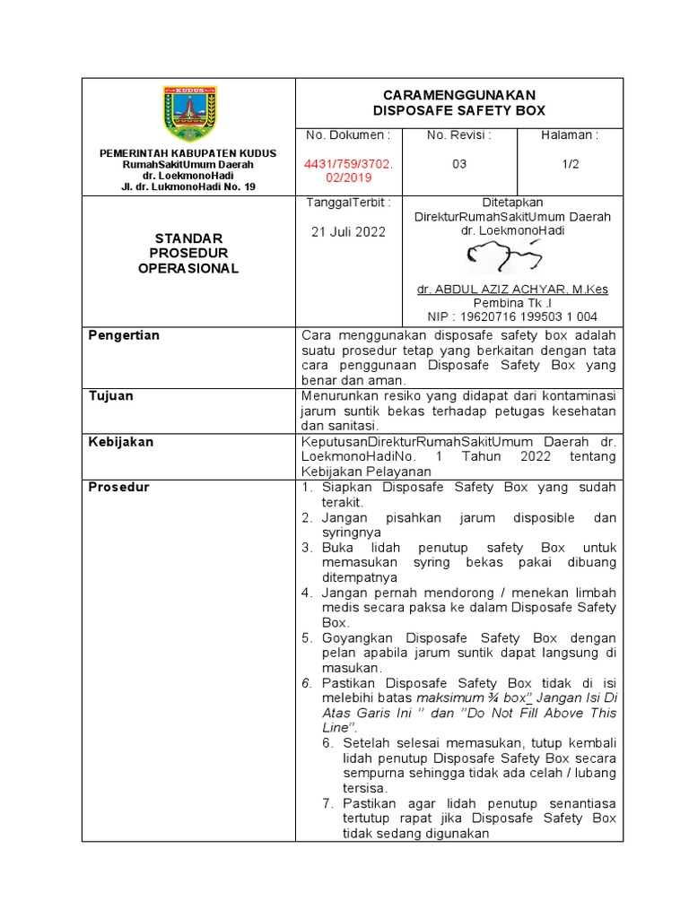 Prosedur Penggunaan Disposafe Safety Box | PDF