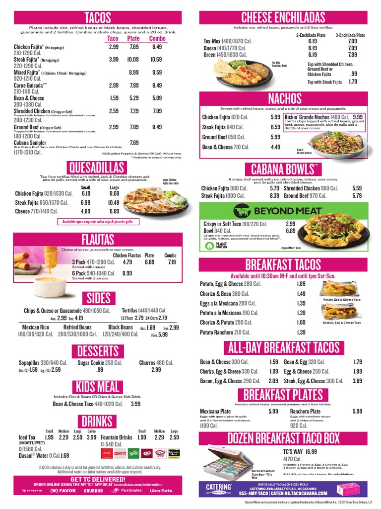 Taco Cabana Food Menu Dec 31st 2021 Web | PDF | Taco | Prepared Foods