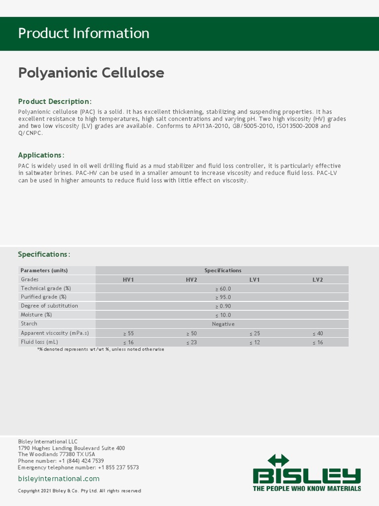 Polyanionic Cellulose TDS | PDF | Viscosity | Chemistry