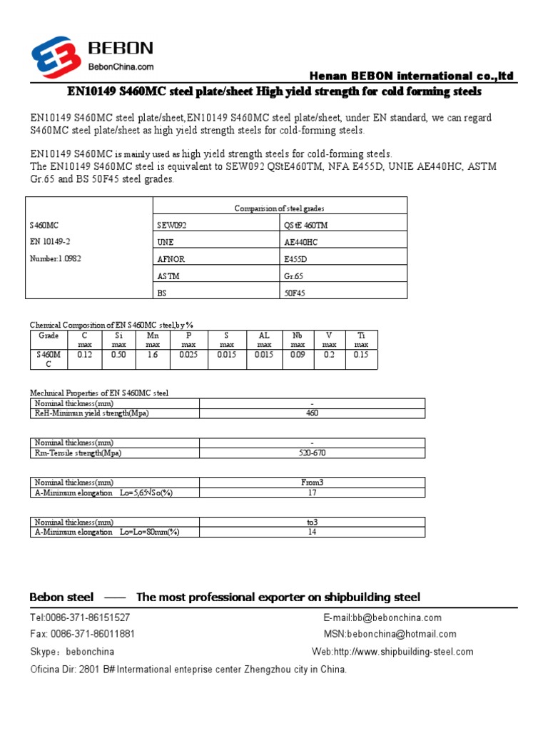 S460MC | PDF | Building Engineering | Metals