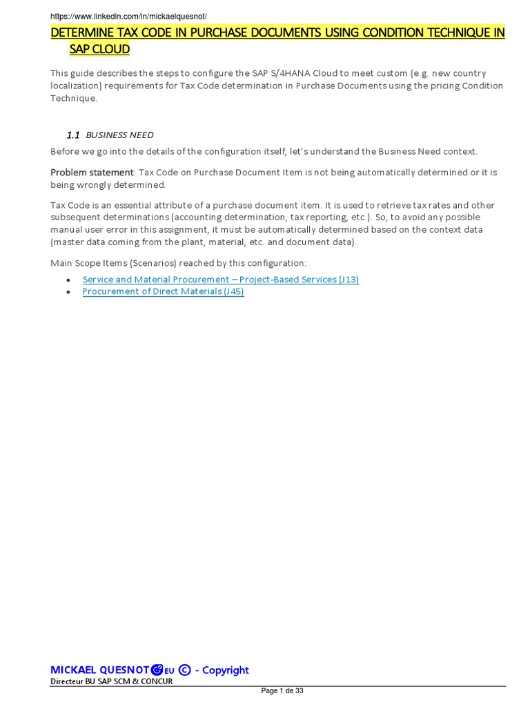 Determine Tax Code In Purchase Documents Pdf Cloud Computing Version Control 