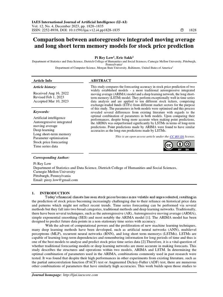 Comparison Between Autoregressive Integrated Moving Average and Long Short Term Memory Models ...