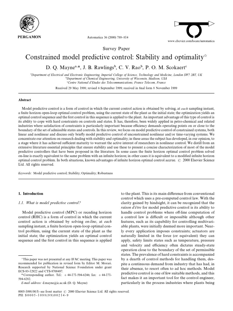 Constrained Model Predictive Control Sta | PDF | Optimal Control ...