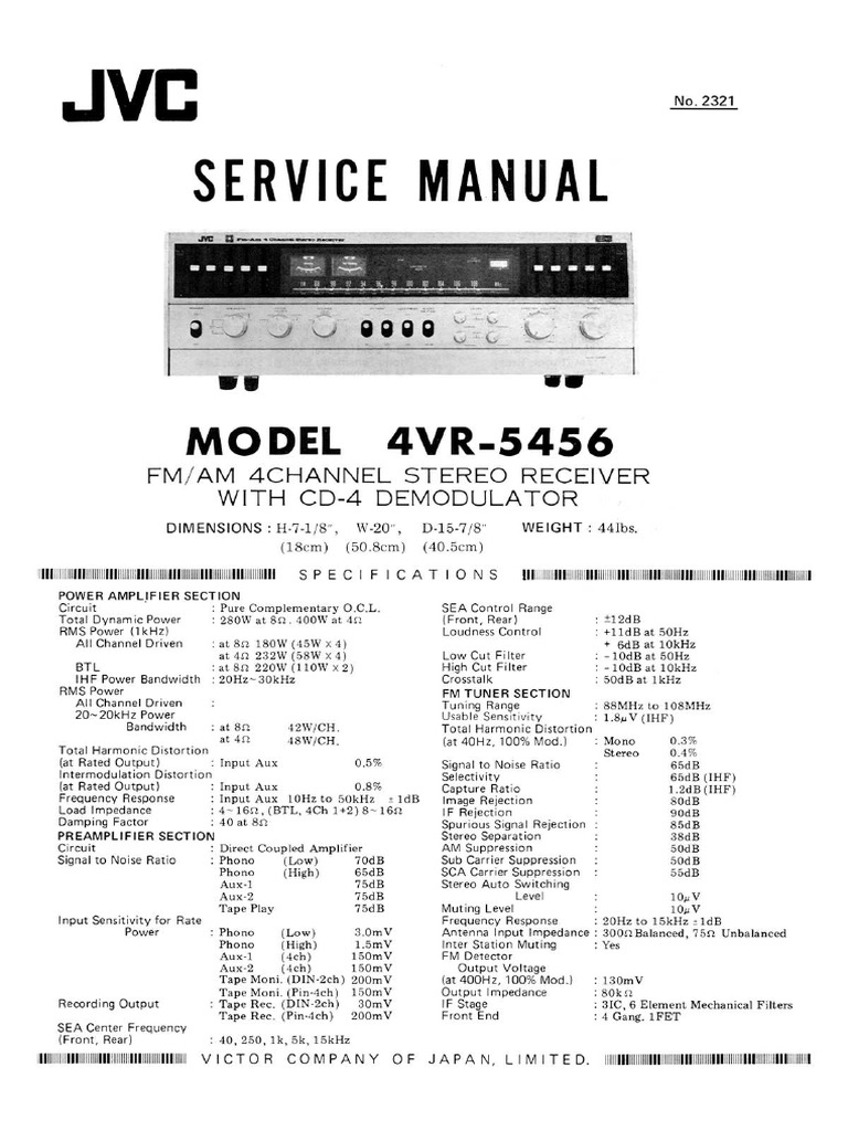 JVC 4vr-5456 Am-Fm Stereo Receiver With CD-4 Demodulator | PDF