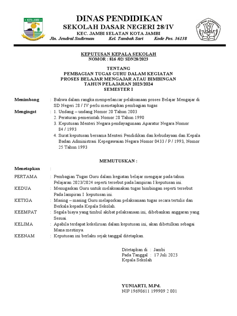 SK Pembagian Tugas 2024 | PDF