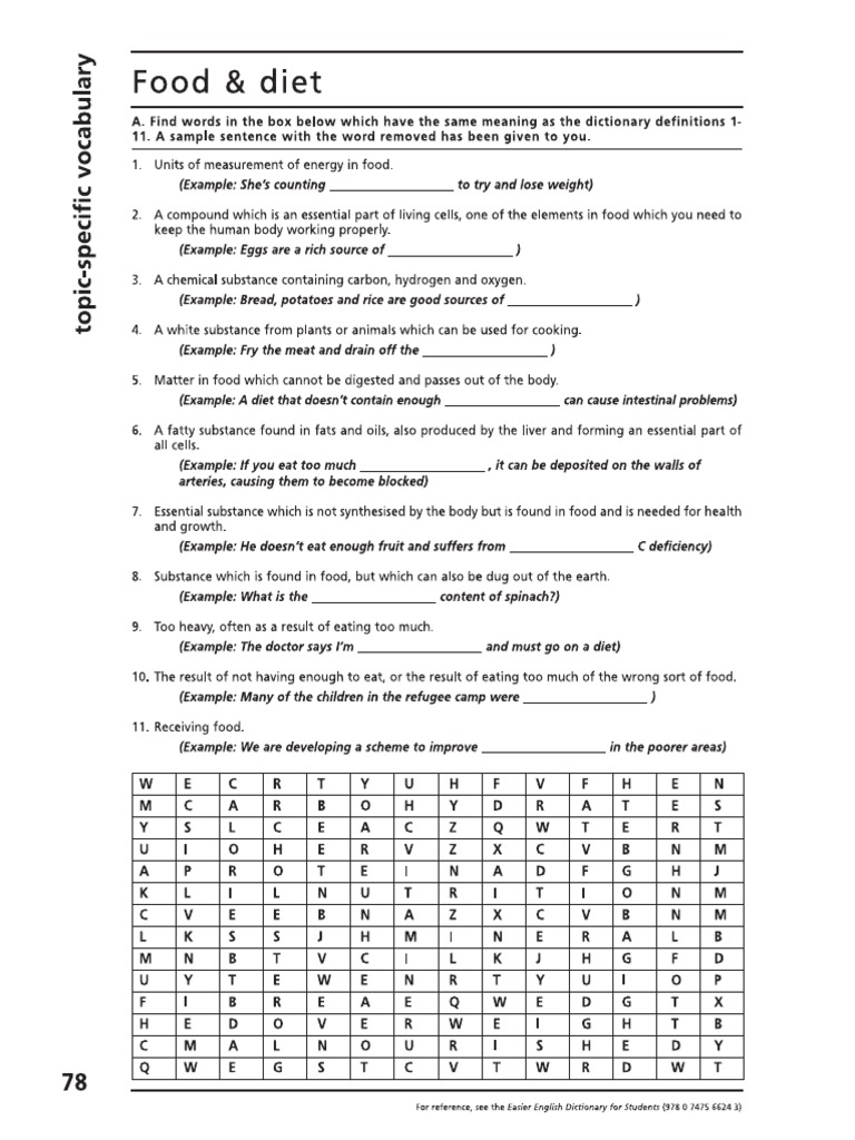 Vocabulary Exercise - Food and Diet | PDF
