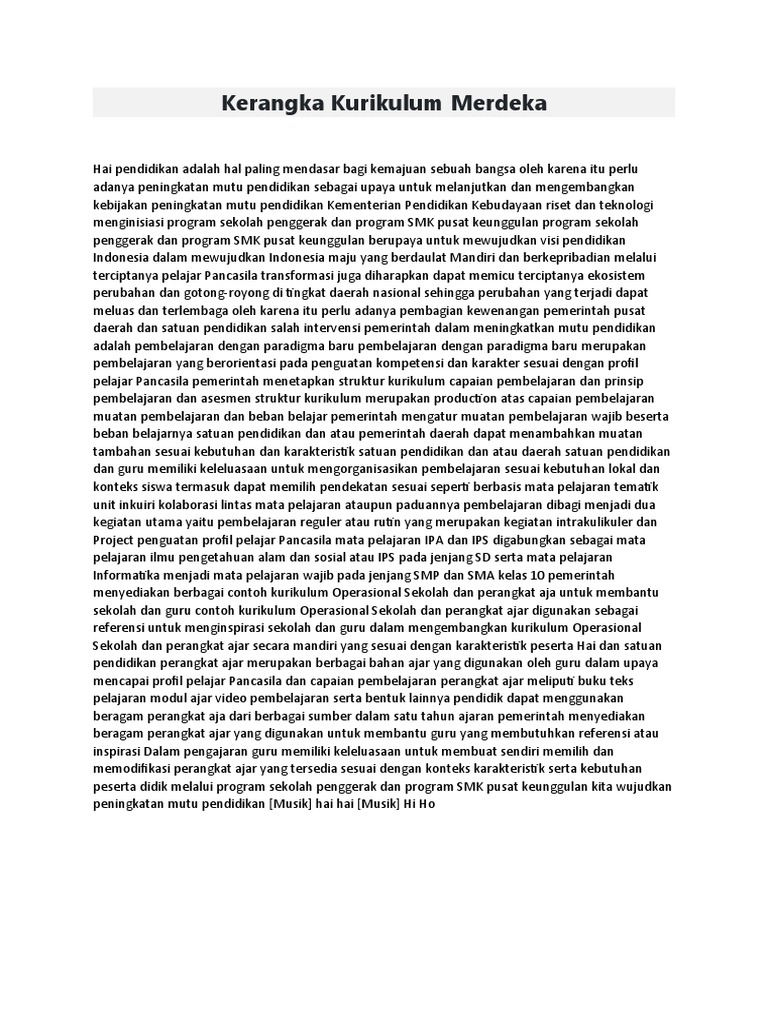 Kerangka Kurikulum Merdeka | PDF