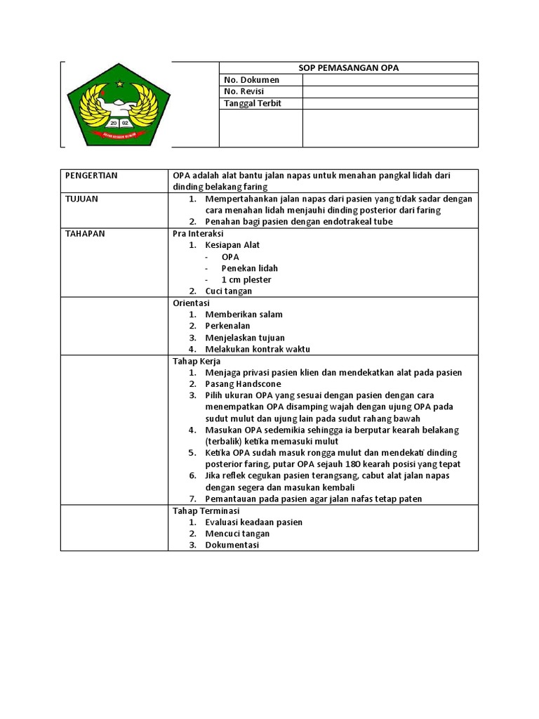 Sop Pemasangan Opa | PDF
