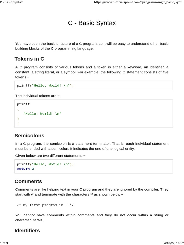 C Basic Syntax Pdf Computing Software Development