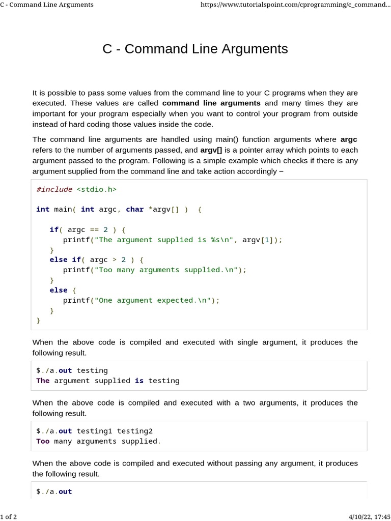 C - Command Line Arguments | PDF | Pointer (Computer Programming ...
