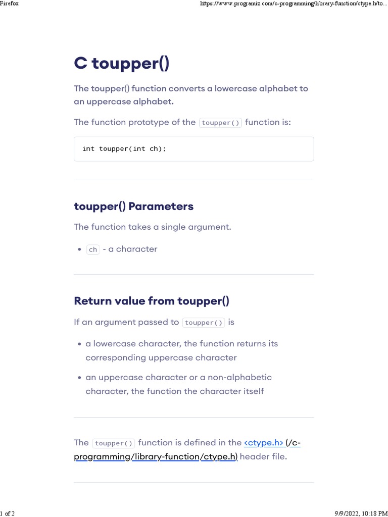 C Toupper C Standard Library Pdf
