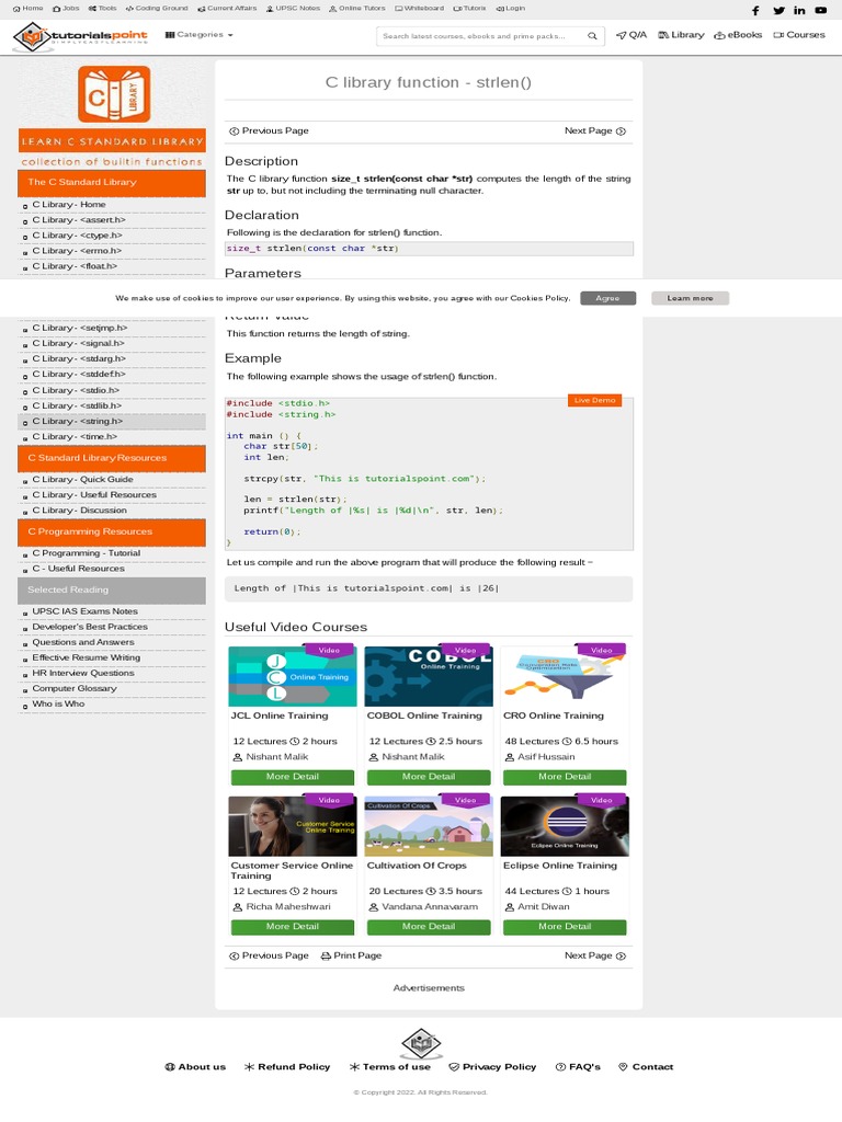 C Library Function Strlen Pdf String Computer Science Software