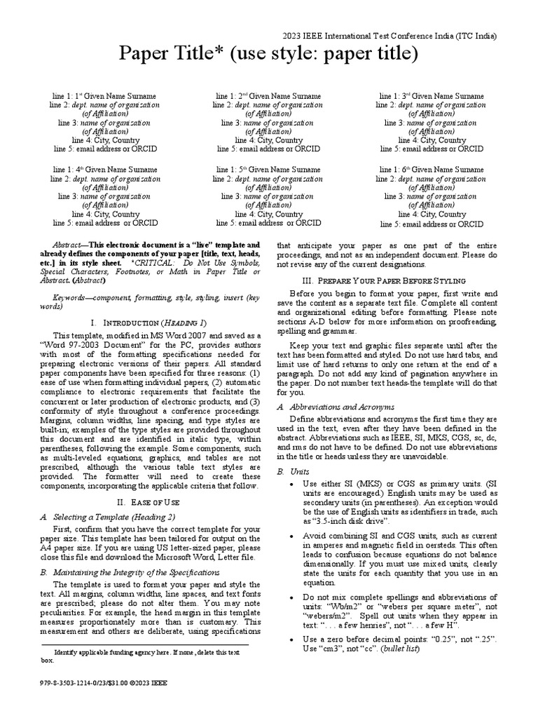 ITC India Paper Formatting Guide | PDF | International System Of Units ...