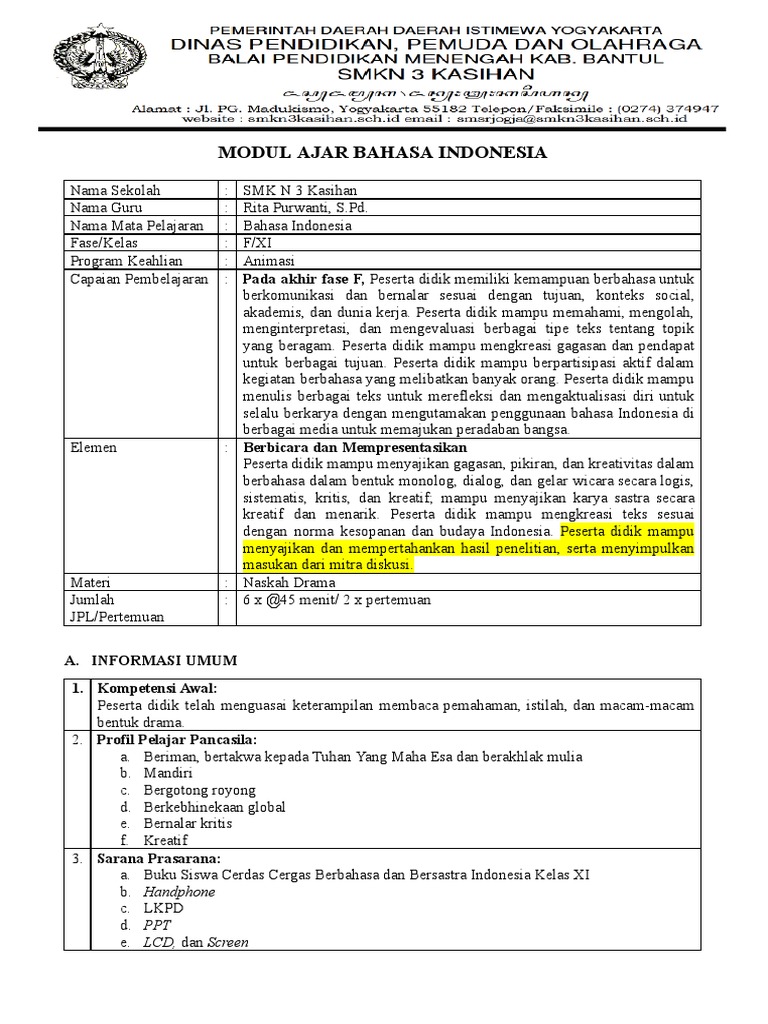 Lembar Kerja Modul Ajar | PDF