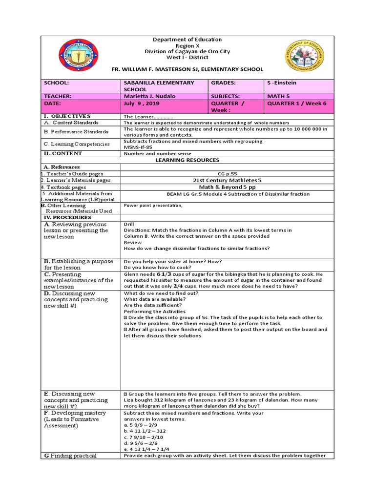 Cot Math5 Qi Week 6 | PDF | Learning