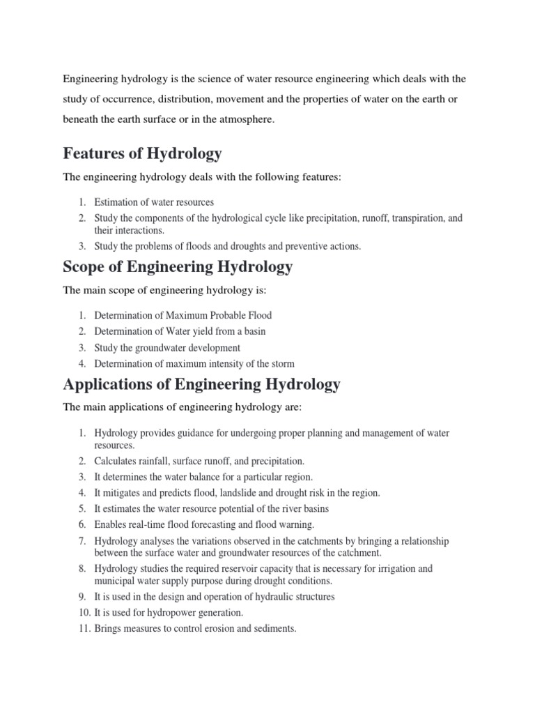 Intro, Scope, Features and Hydrological Cycle | PDF | Hydrology | Water Cycle