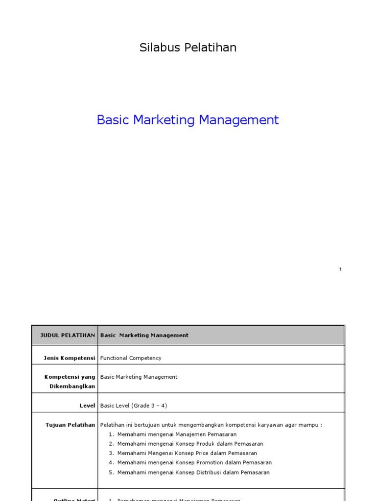 Pelatihan Dasar Manajemen Pemasaran | PDF