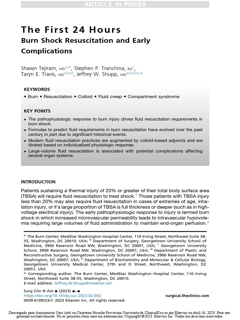The First 24 Hours Burn Shock Resuscitation and Early Complications | PDF | Burn | Ischemia