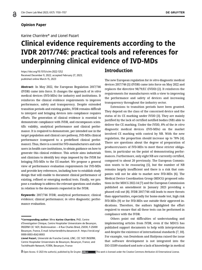 IVDR 2017/746: Clinical Evidence Guide | PDF | Systematic Review ...