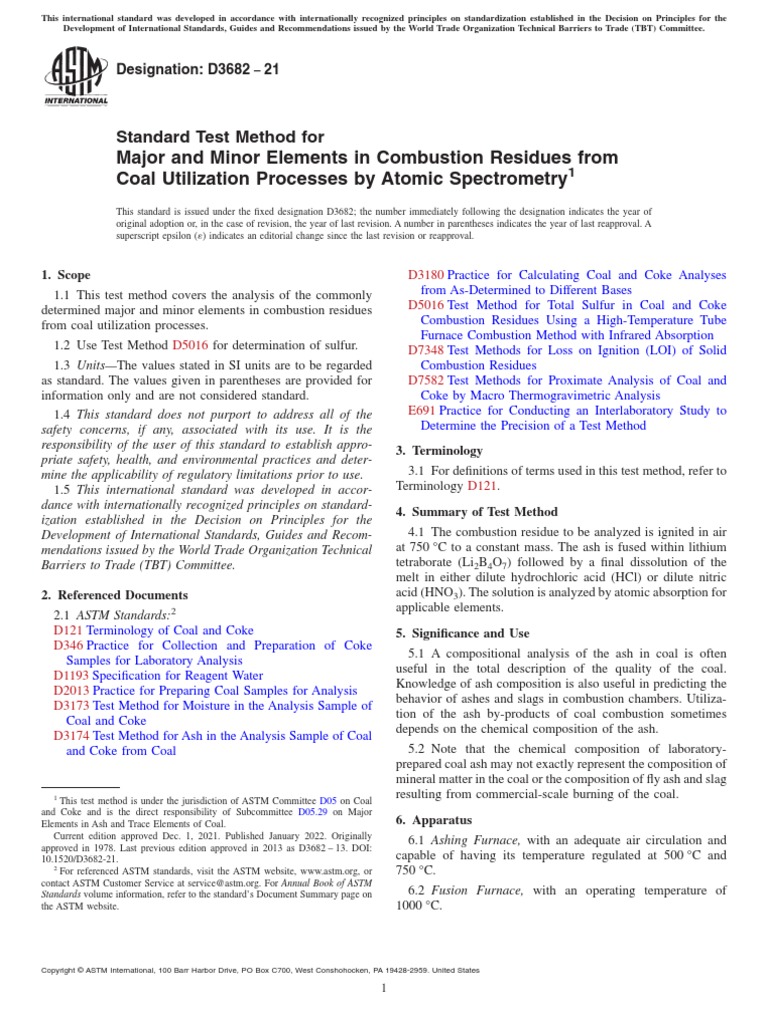 ASTM D3682 - Standard Test Method For Major and Minor Elements in ...