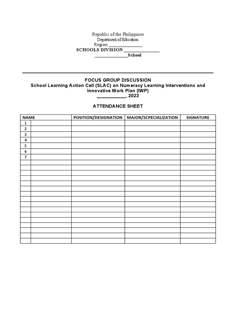 8 FGD LAC Attendance Sheet | PDF