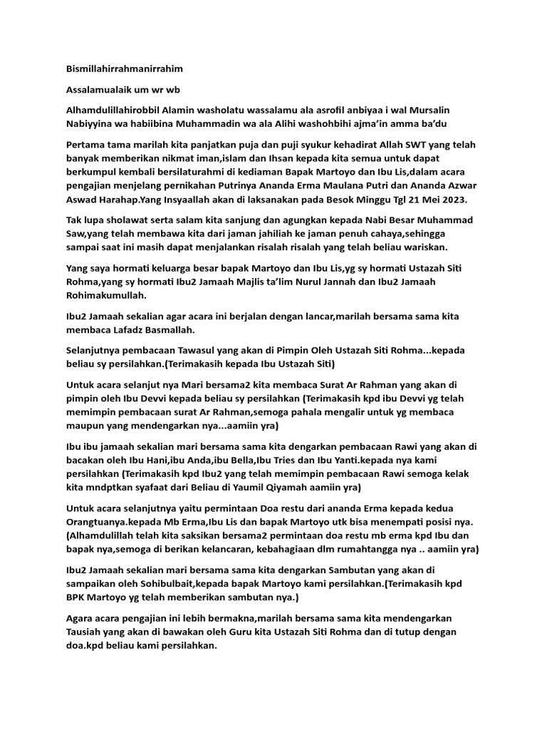 Teks MC Pengajian Pernikahan | PDF