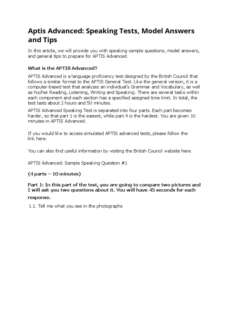 Aptis Advanced Notes | Download Free PDF | English Language | Question