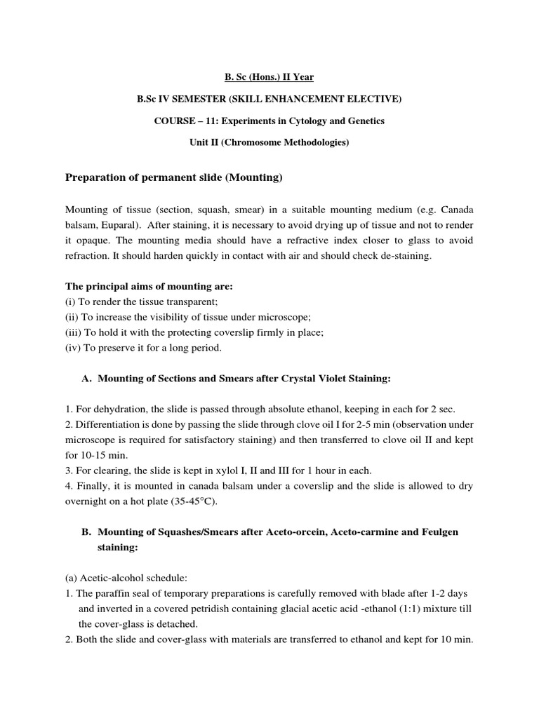 Preparation of Permanent Slide (Mounting) | PDF | Staining | Chemistry