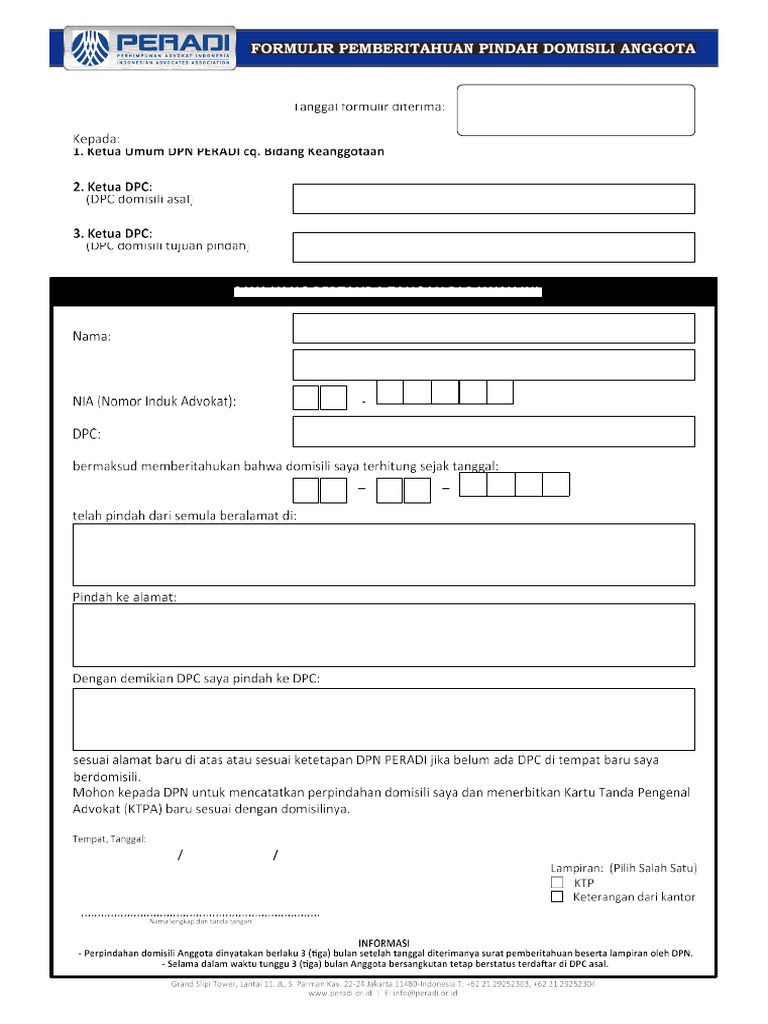 Formulir Pemberitahuan Pindah Domisili Anggota | PDF