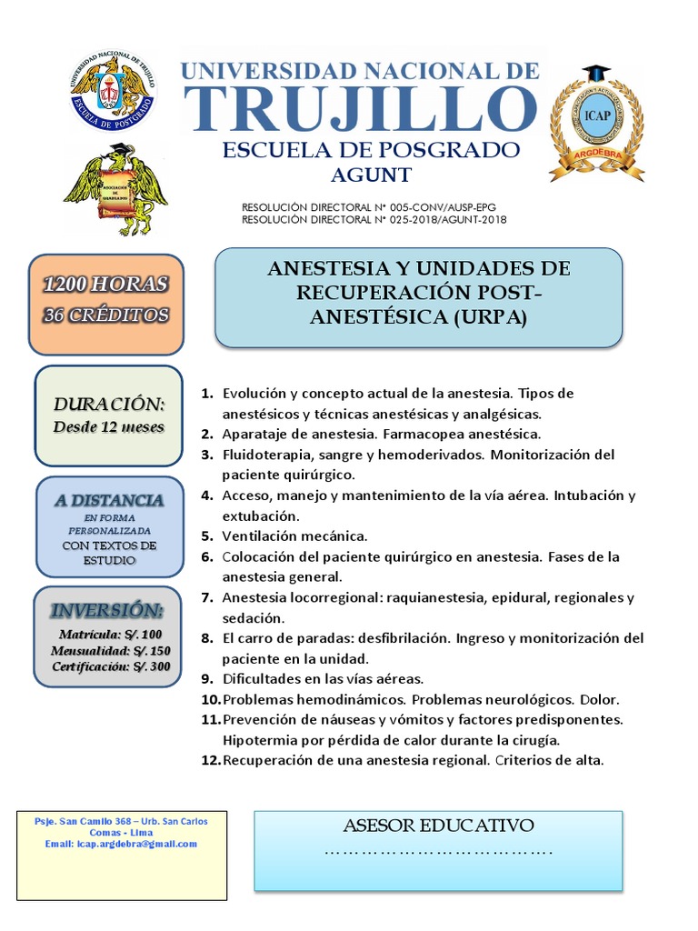 Anestesia y Unidades de Recuperación Post-Anestésica (Urpa) | PDF