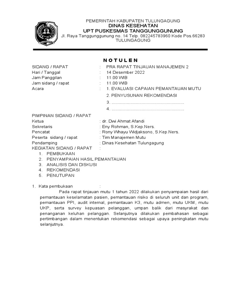 Notulen Pra RTM 2022 SMT 2 | PDF