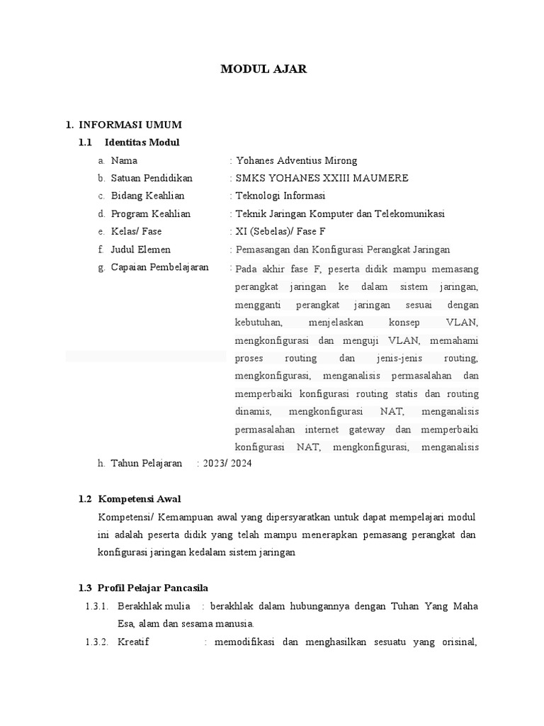 Modul Ajar - Vlan | PDF