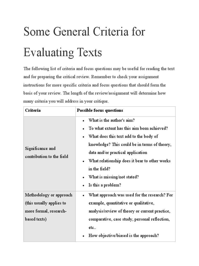 Some General Criteria For Evaluating Texts Pdf Epistemology Science