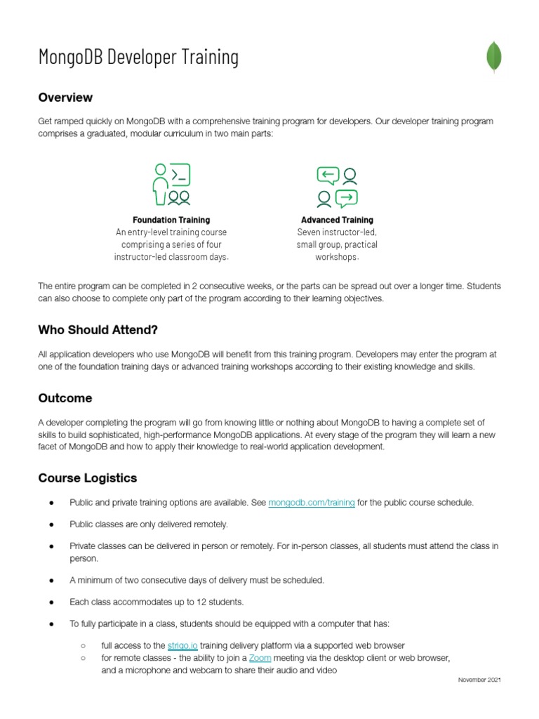 MongoDB Developer Training Program Datasheet | PDF | Mongo Db | Databases MongoDB Developer Training Program Datasheet | PDF | Mongo Db | Databases