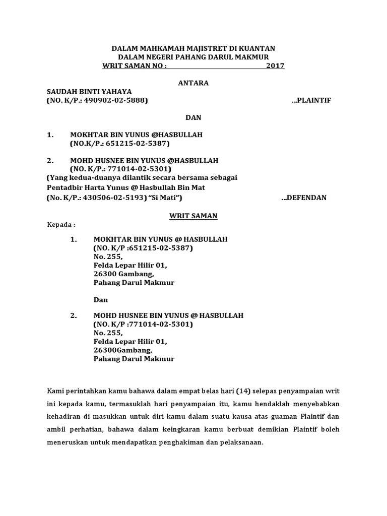 Writ Saman Pdf