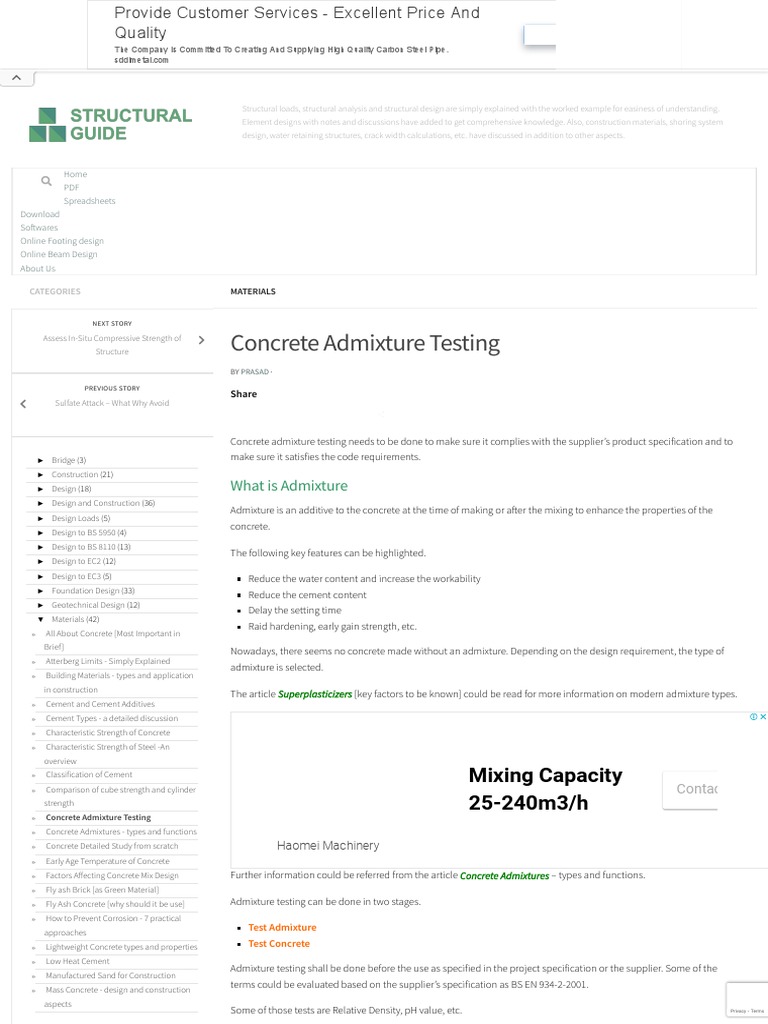 Concrete Admixture Testing Overview | PDF | Concrete | Cement