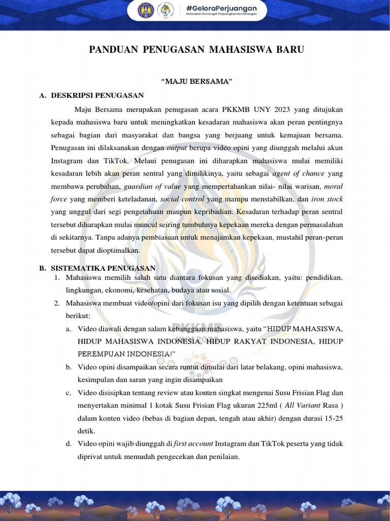 Panduan Penugasan Maju Bersama PKKMB UNY 2023 | PDF