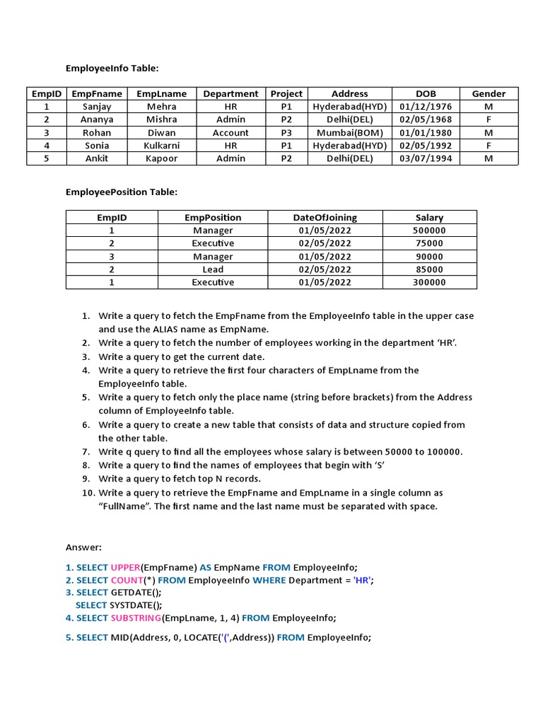 Queries With Table | PDF