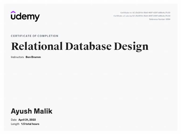 Relational Database Design Certificate | PDF