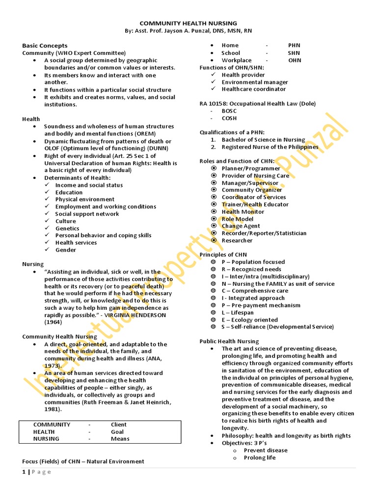 CHN Review Handout | PDF | Nursing | Health Care