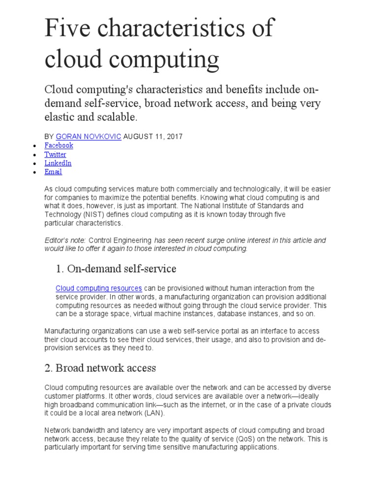 Five Characteristics of Cloud Computing | PDF | Cloud Computing ...