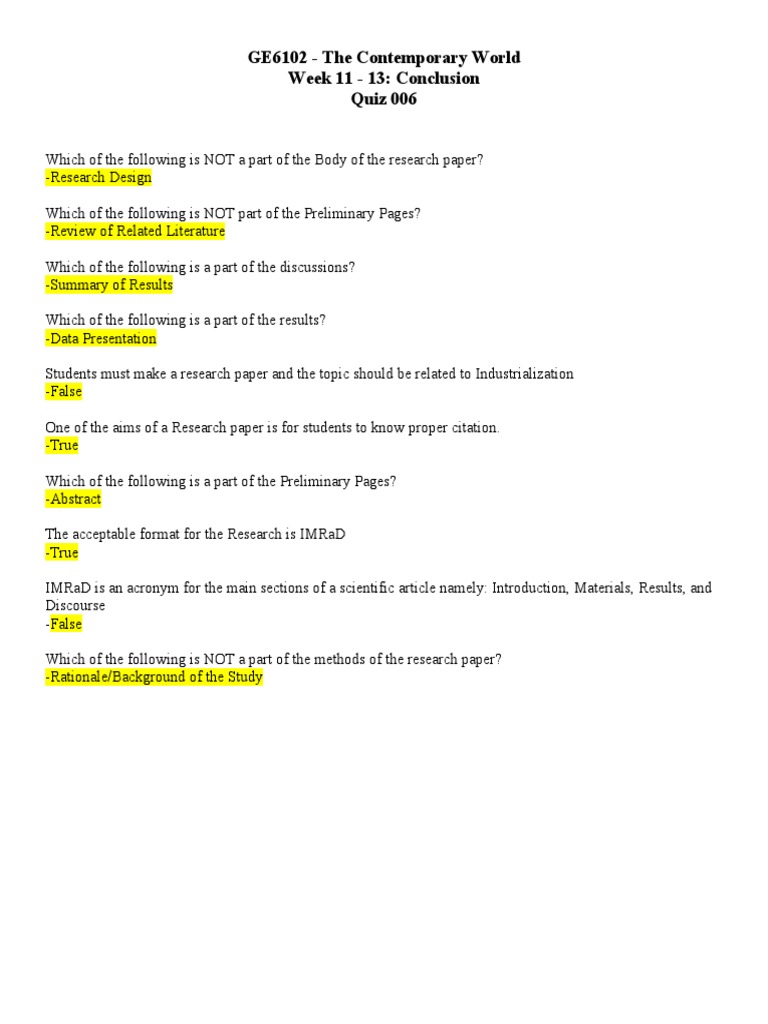 GE6102 - The Contemporary World Week 11 - 13 Conclusion Quiz 006 | PDF GE6102 - The Contemporary World Week 11 - 13 Conclusion Quiz 006 | PDF