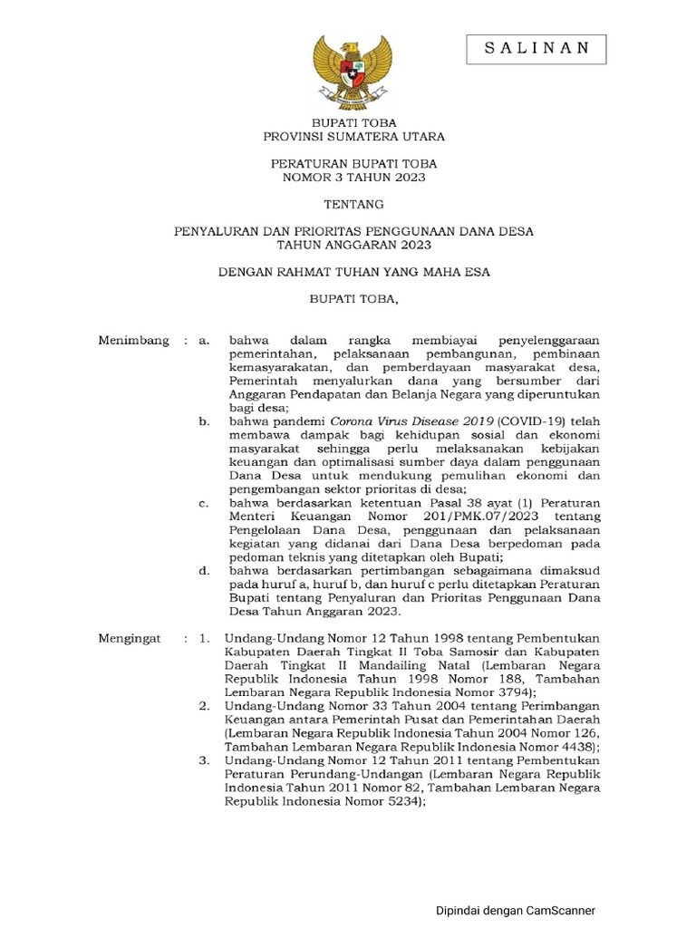 PERBUB Toba DD 2023 | PDF